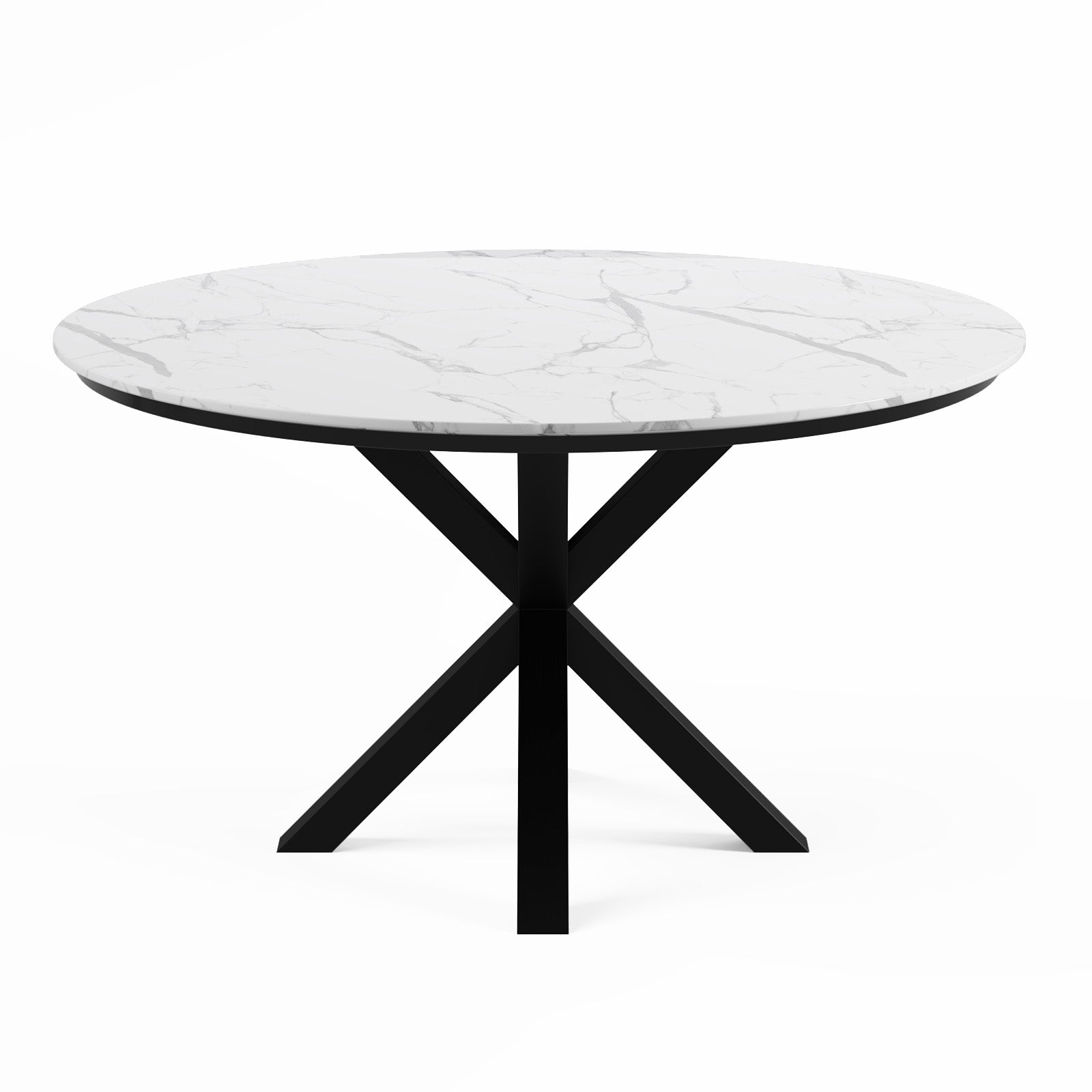 Verona Dining Table – Black Marble Round with Wood Base | FullFlat